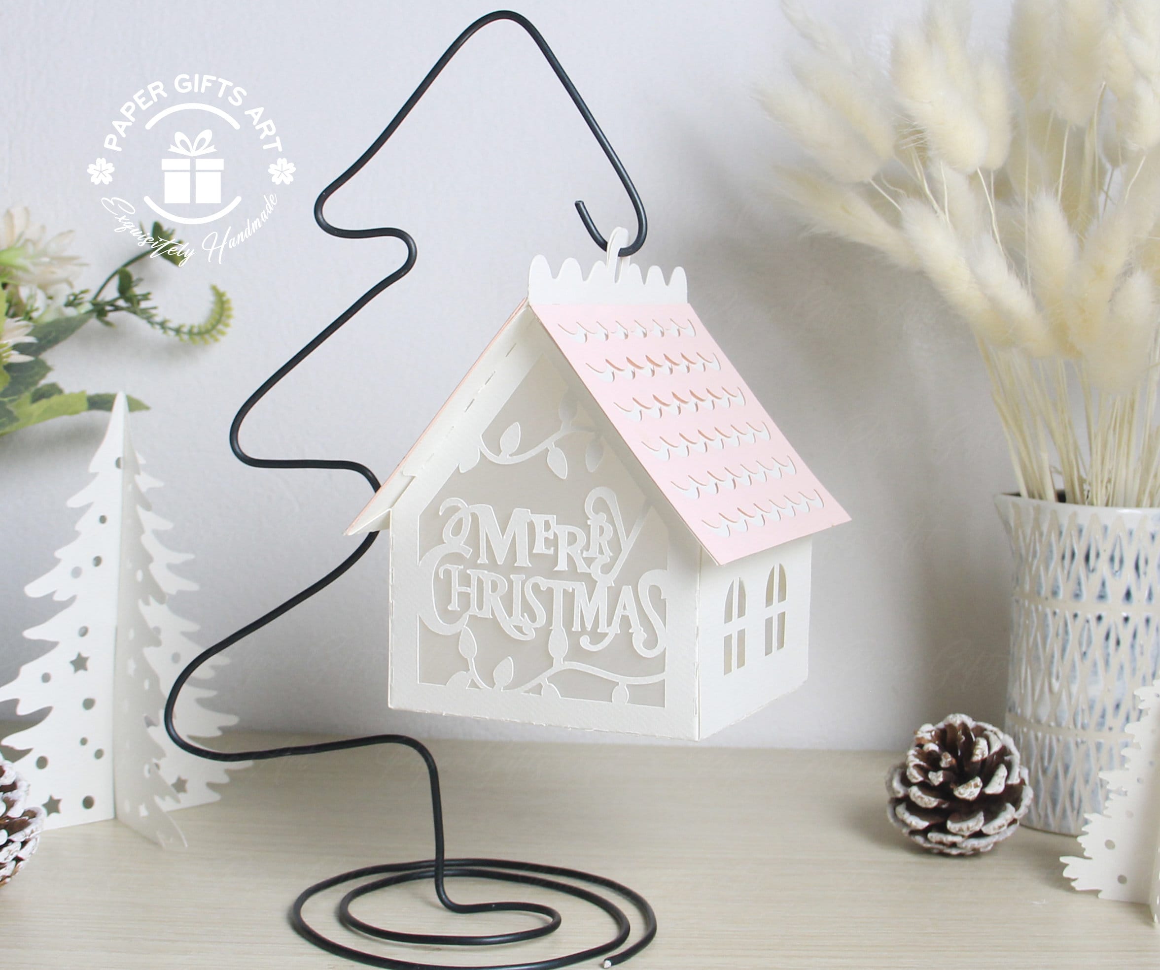 Combo 3 Mini House Paper Cut SVG - Paper Cut Lamp Merry Christmas ...