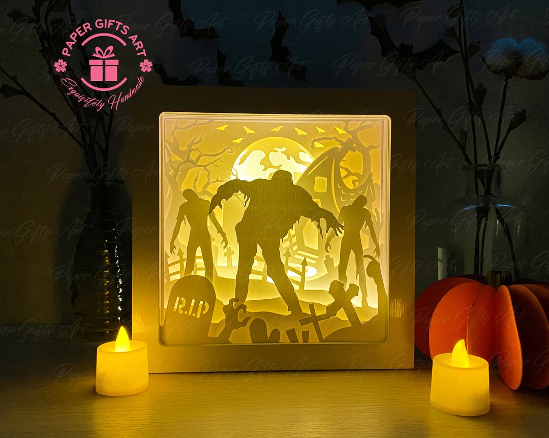 Halloween Zombie 3D Shadow Box Template, Halloween Paper Cut Light Box ...