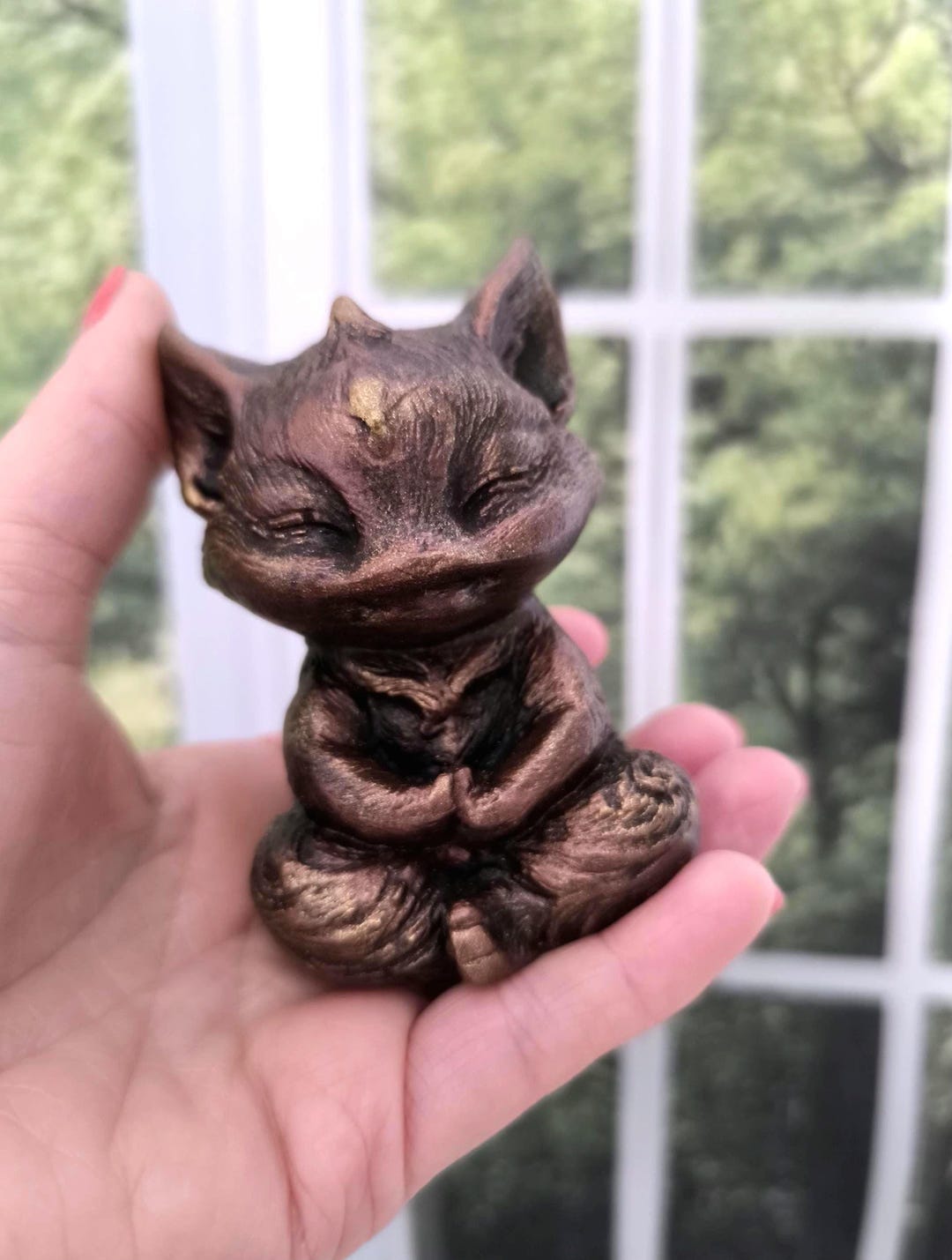 Meditating Fox Sculpture, Handmade Forest Animal Decor, Yoga Pose ...