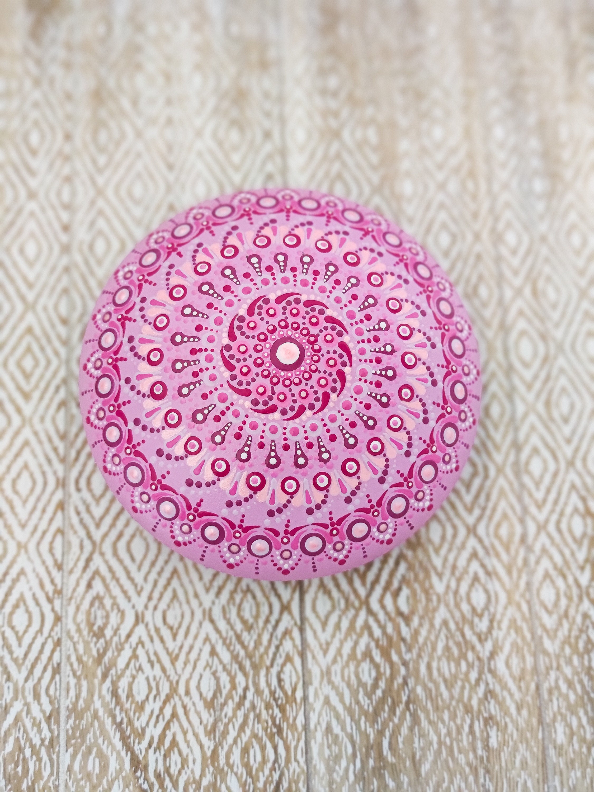 Orchid Pink Mandala Stone, Acrylic Mandala Decor for Table, Dotting Art ...