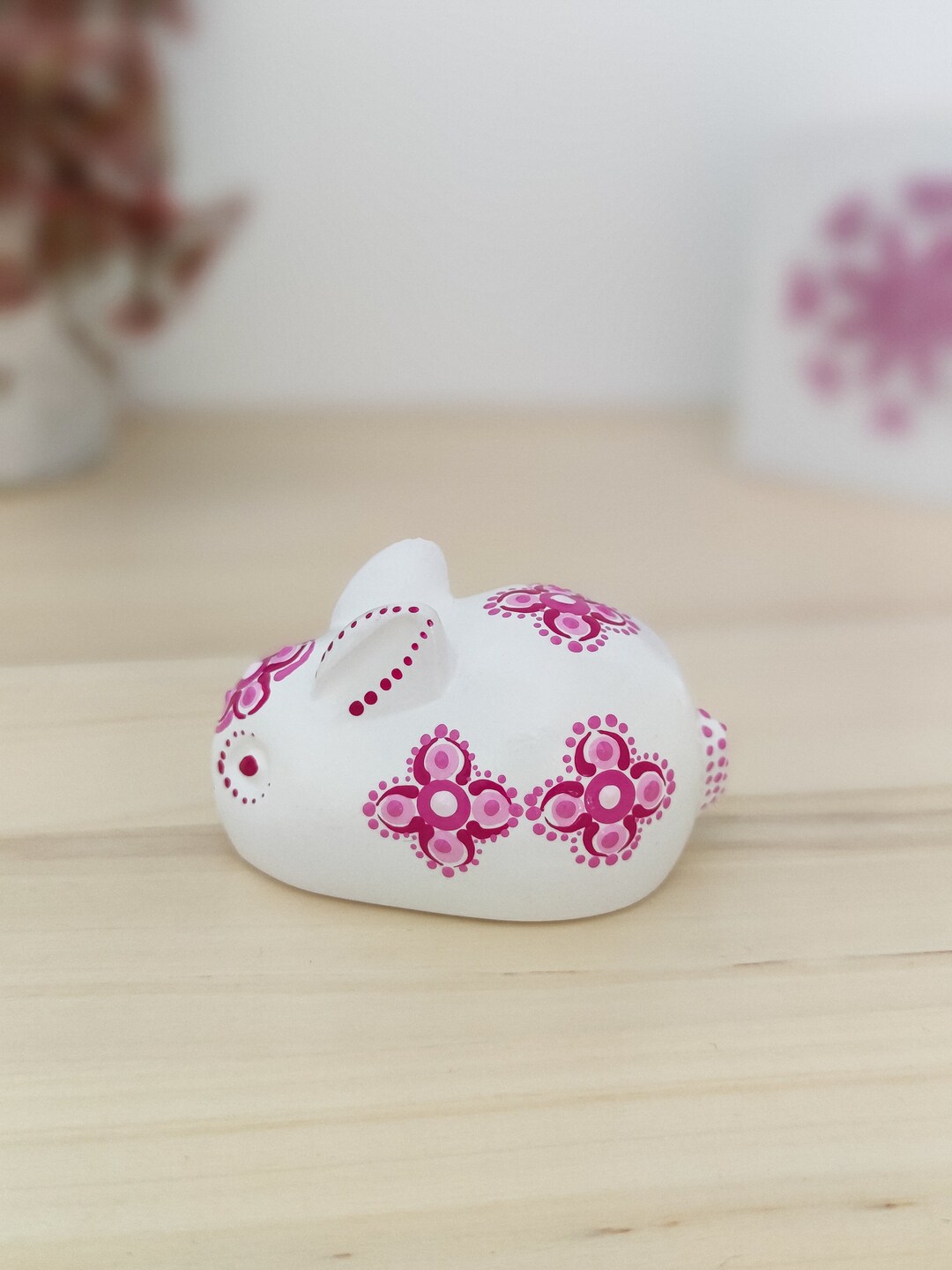 Small Rabbit Figurine With Floral Design White Rabbit Statue - Etsy
