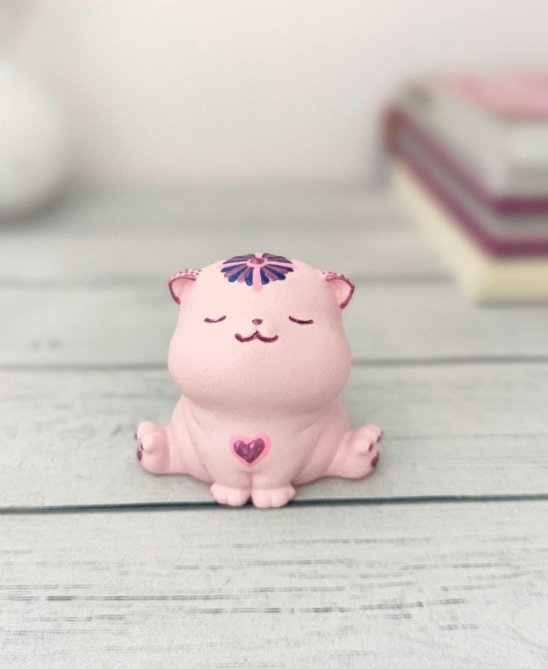 Small Pink Cat Figurine, Fat Sitting Kitten Figure, Handmade Animal ...