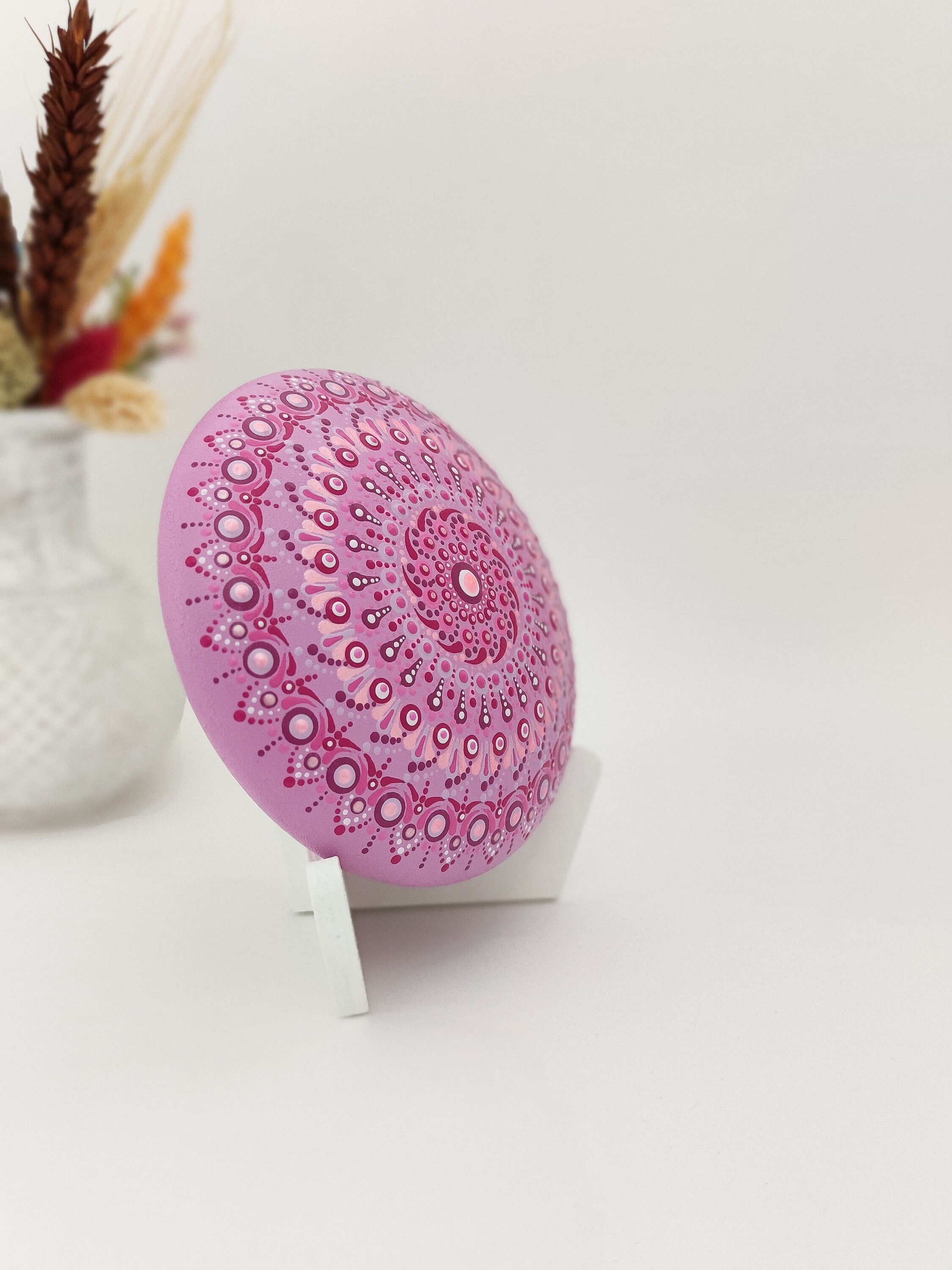 Orchid Pink Mandala Stone, Acrylic Mandala Decor for Table, Dotting Art ...