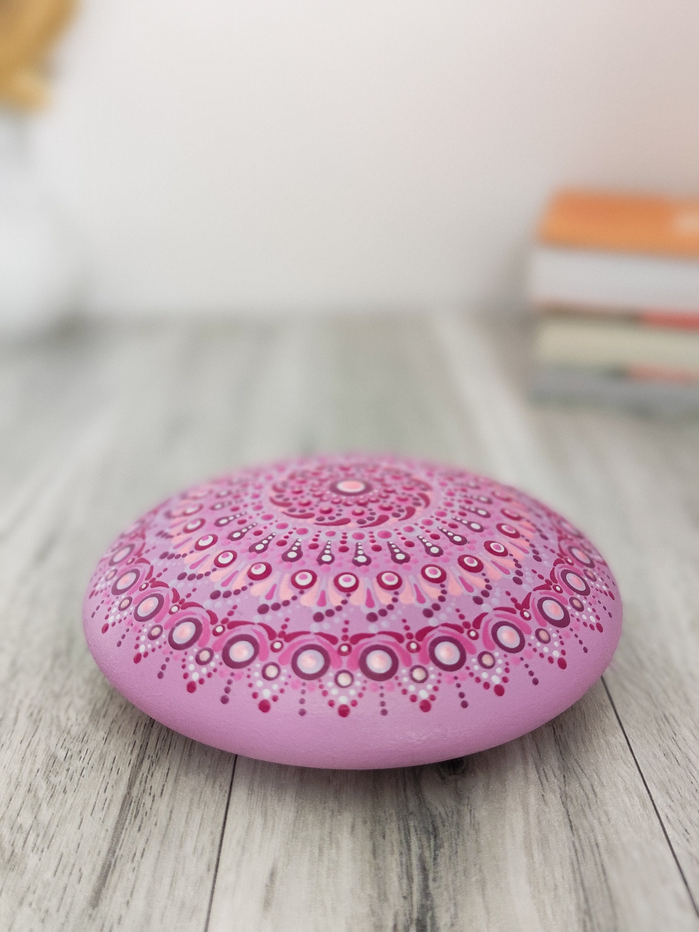 Orchid Pink Mandala Stone, Acrylic Mandala Decor for Table, Dotting Art ...