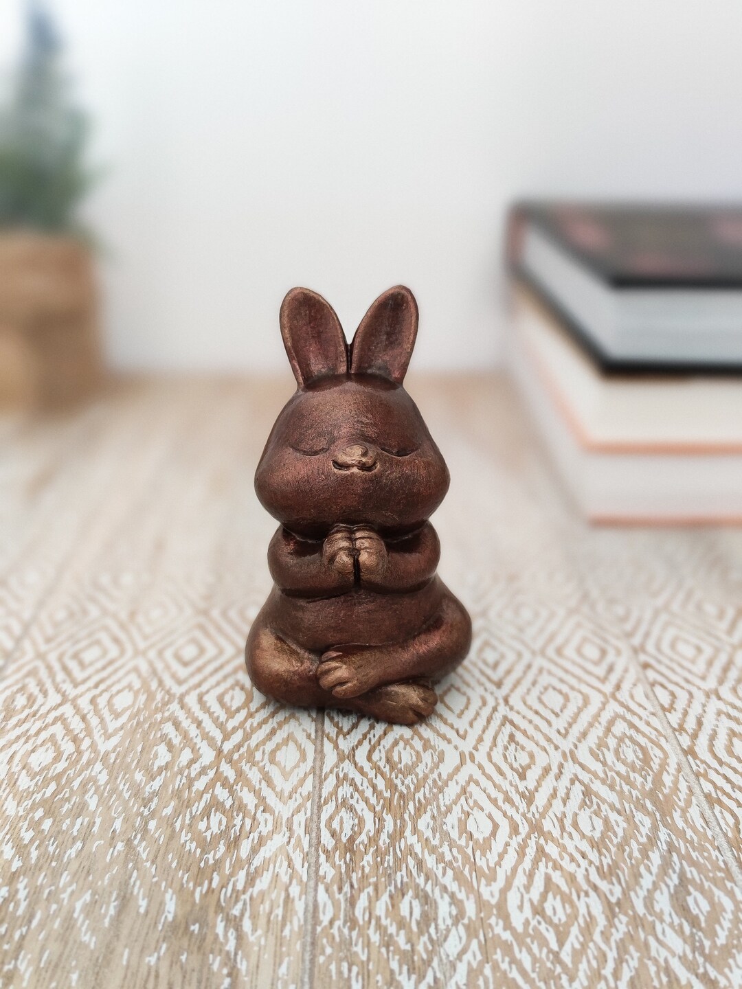 Small Yoga Pose Rabbit Statue, Mindfulness Gift for Office, Handmade ...