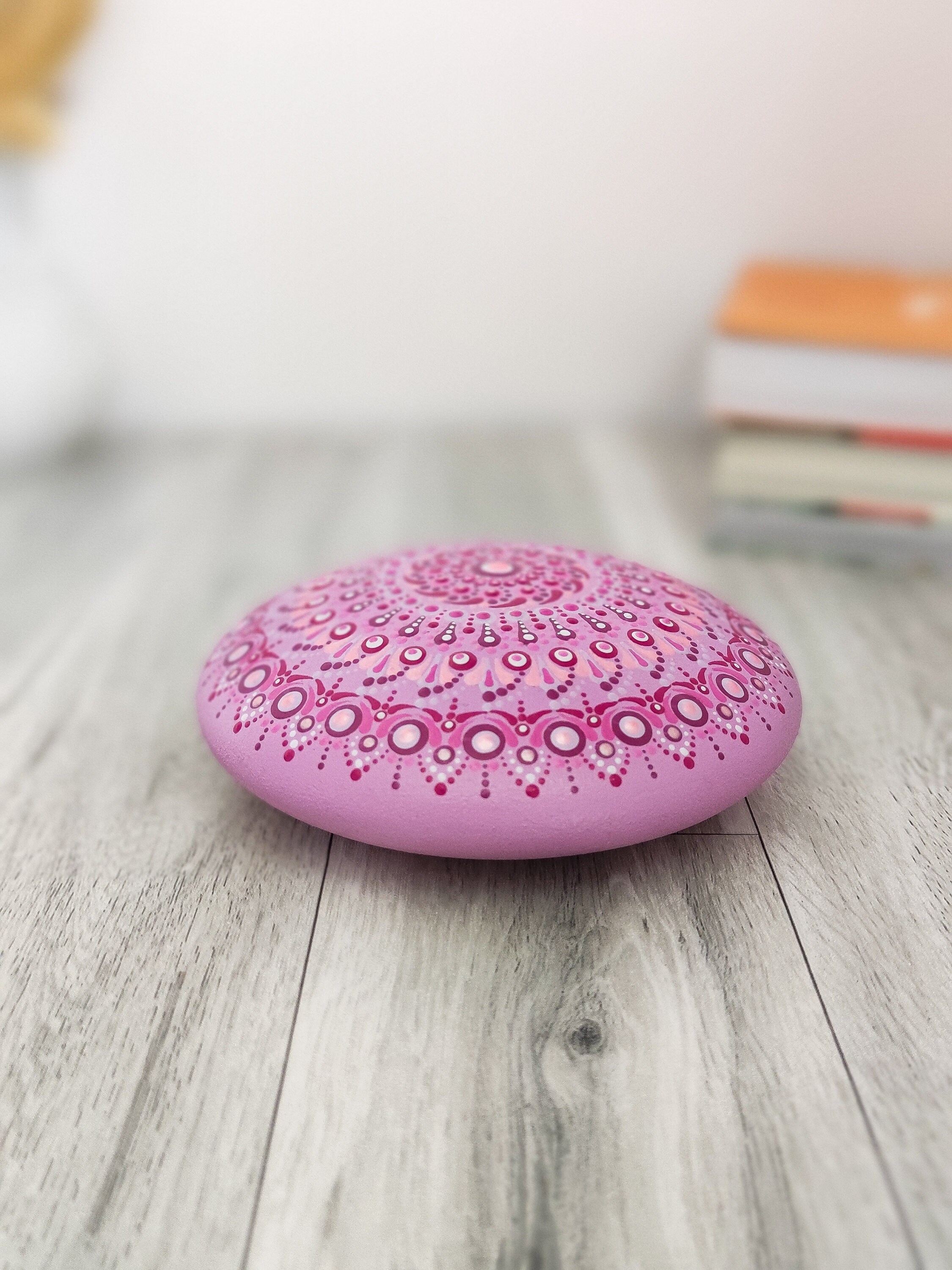 Orchid Pink Mandala Stone, Acrylic Mandala Decor for Table, Dotting Art ...