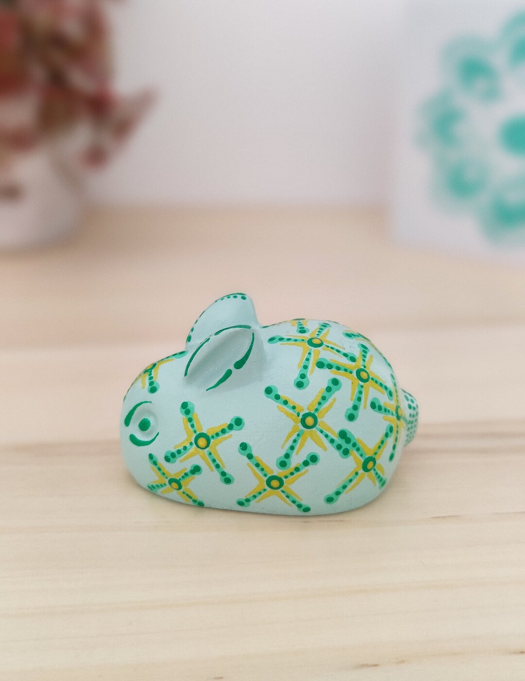 Green Rabbit Figurine for Desk, Small Bunny Miniature Statue ...