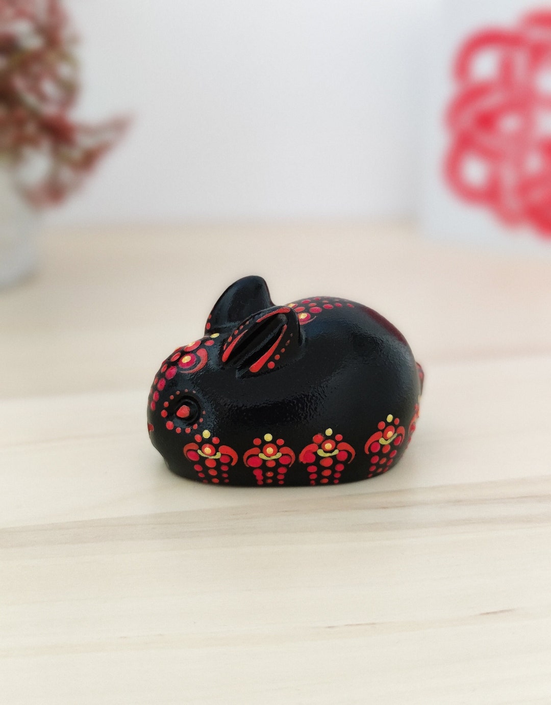 Cute Black Rabbit Figurine, Small Bunny Statue for Desktop, Little ...