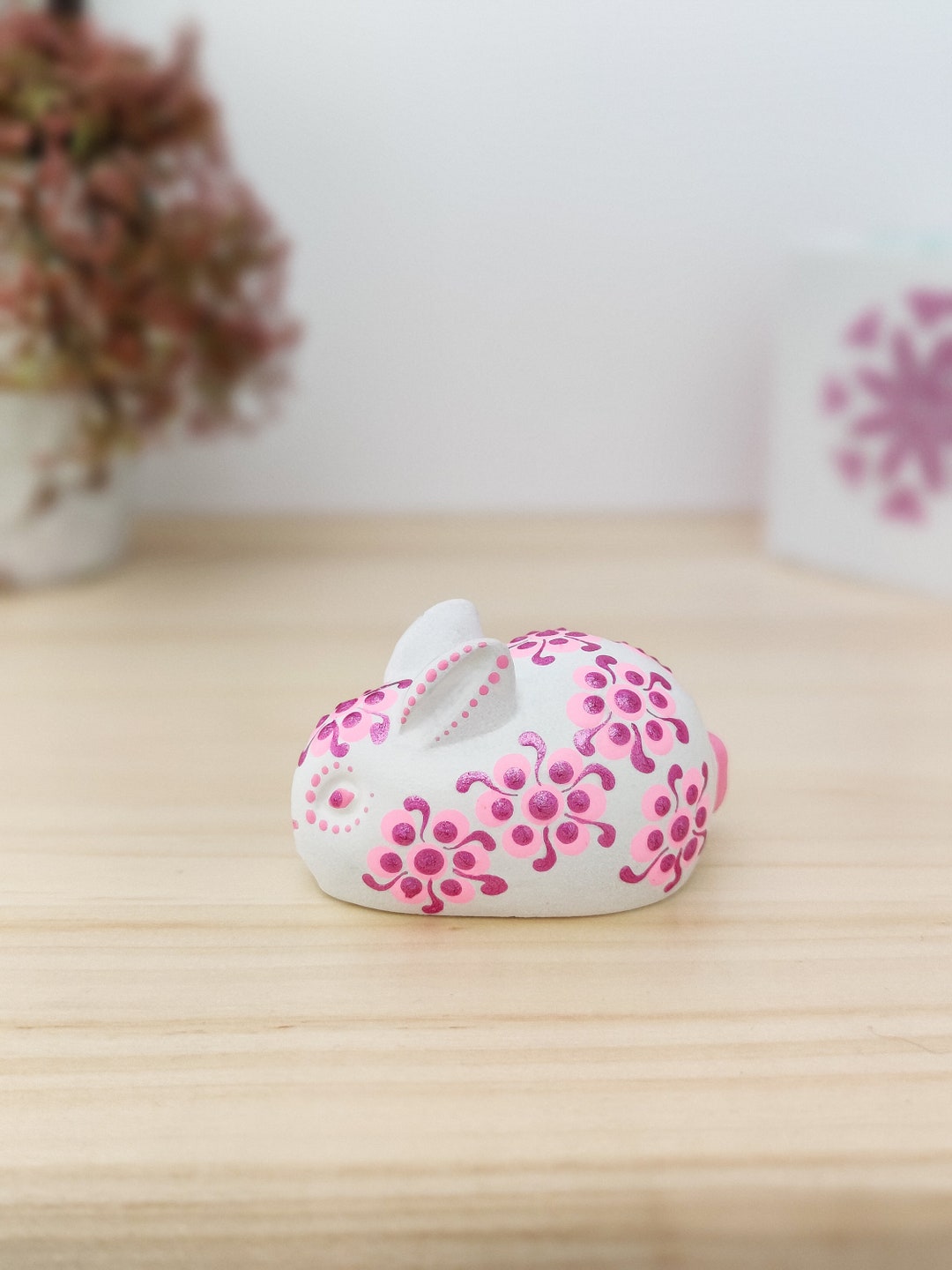 Handmade Colorful Rabbit Statue, Small Floral Bunny for Shelf, Little ...