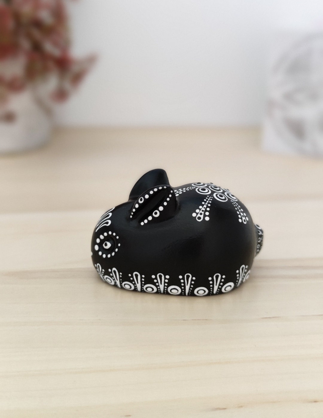Cute Black Rabbit Figurine for Decoration, Handpainted Small Rabbit ...