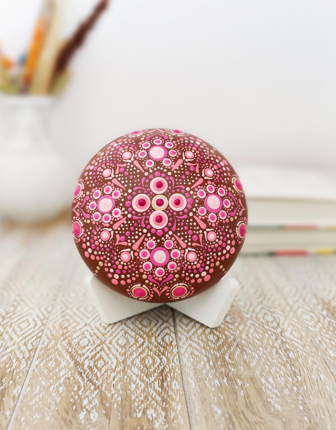 Dot Art Mandala Stone, Handpainted Rock With Dots, Pointillism Mandala ...