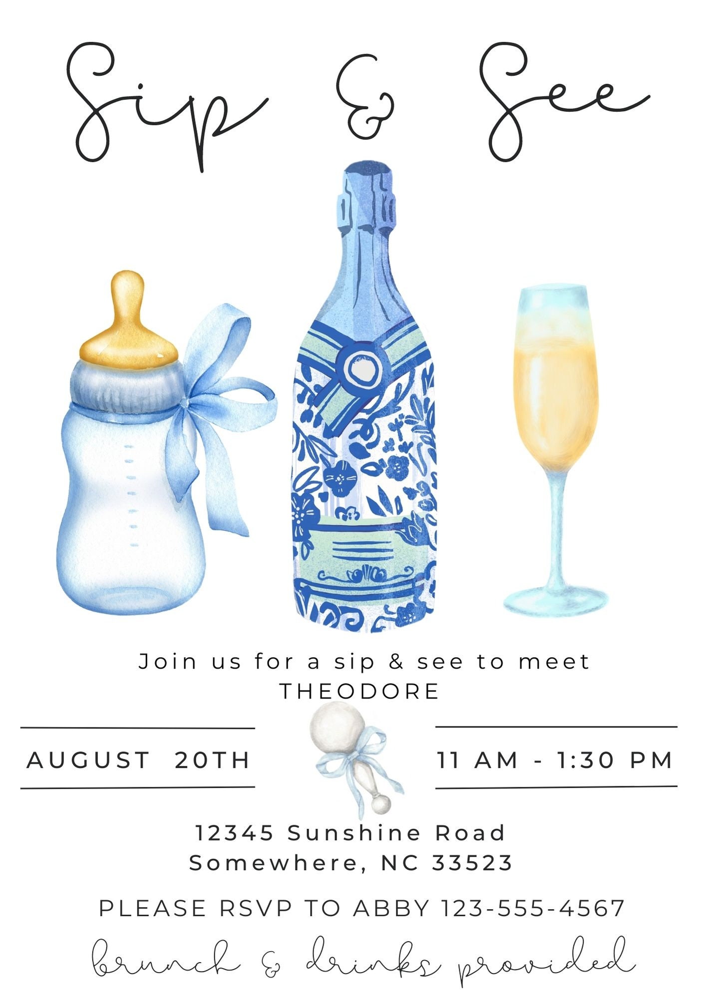 Sip & See Baby Boy Invitation, Sip and See Girl Invitation, Baby ...