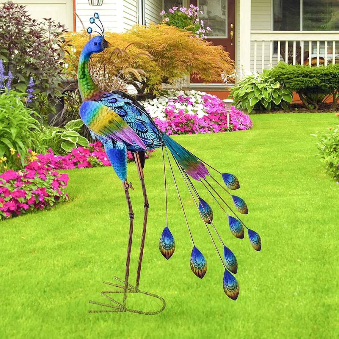Metal Peacock Garden Statue 35 Inch Garden Art Sculptures Etsy