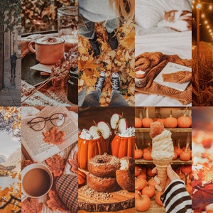120 Pcs Cozy Autumn Wall Collage Kit, Fall Aesthetic, Soft Orange ...