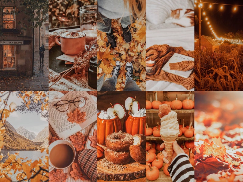 120 Pcs Cozy Autumn Wall Collage Kit, Fall Aesthetic, Soft Orange ...