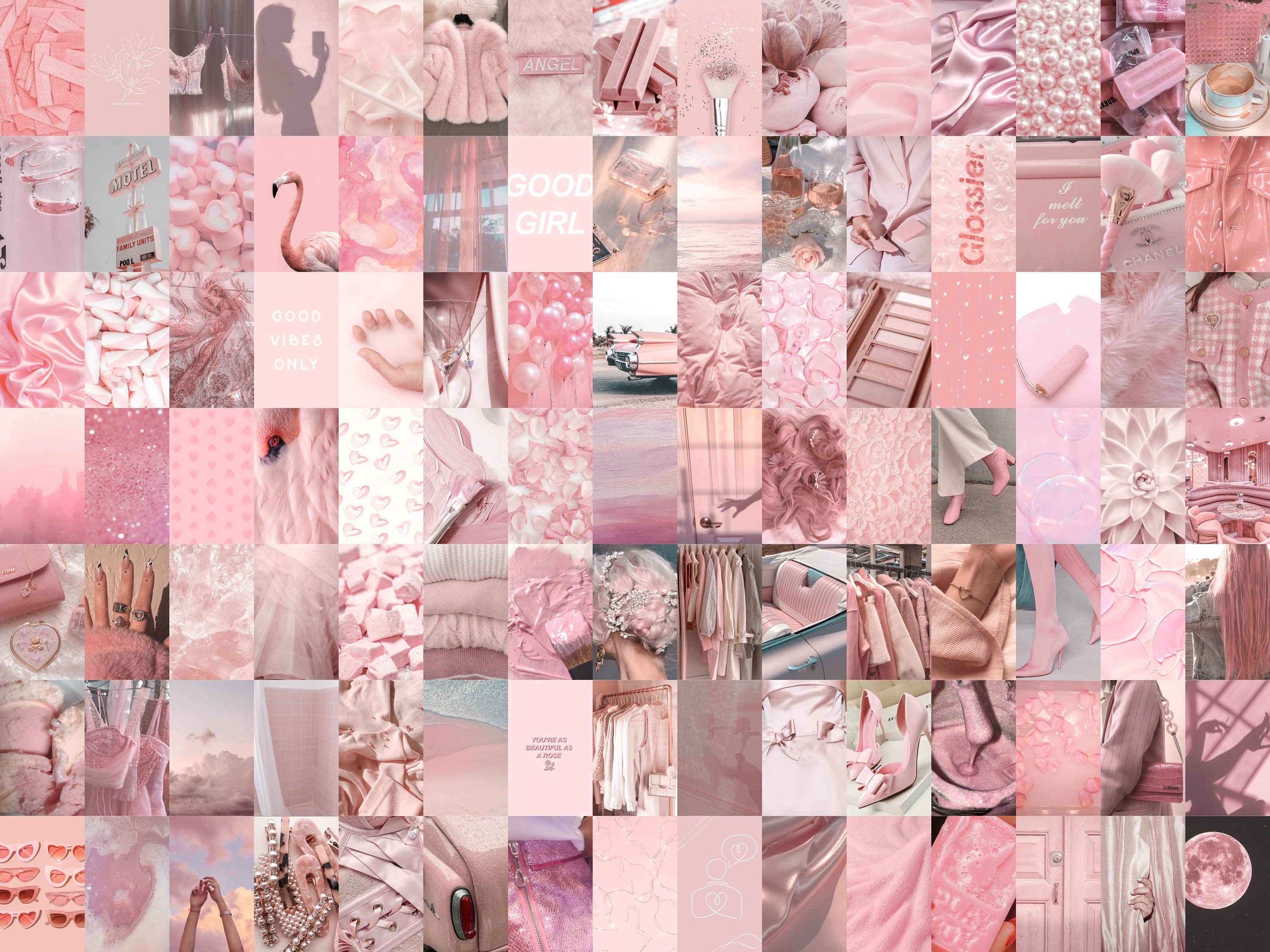 100 Pastel Pink Wall Collage Kit, Soft Pink Aesthetic, Cotton Candy ...