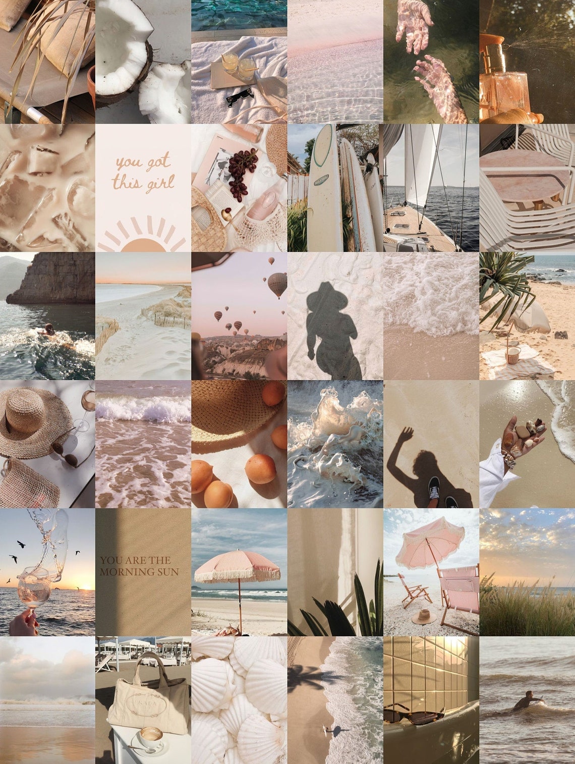 100+ PCS Boho Beach Wall Collage Kit, Beige Tan Collage Kit, Summer ...