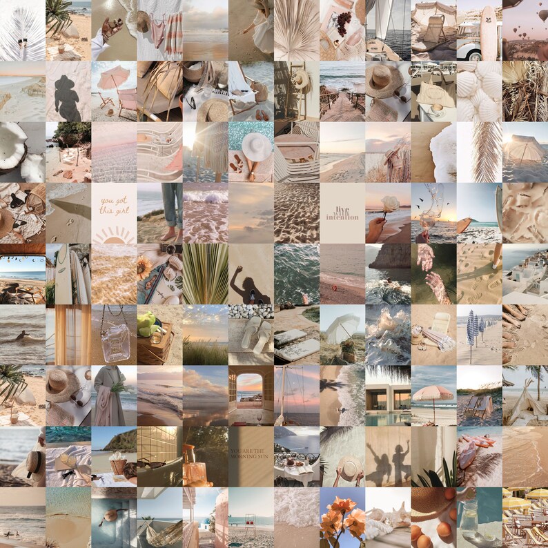100+ PCS Boho Beach Wall Collage Kit, Beige Tan Collage Kit, Summer ...
