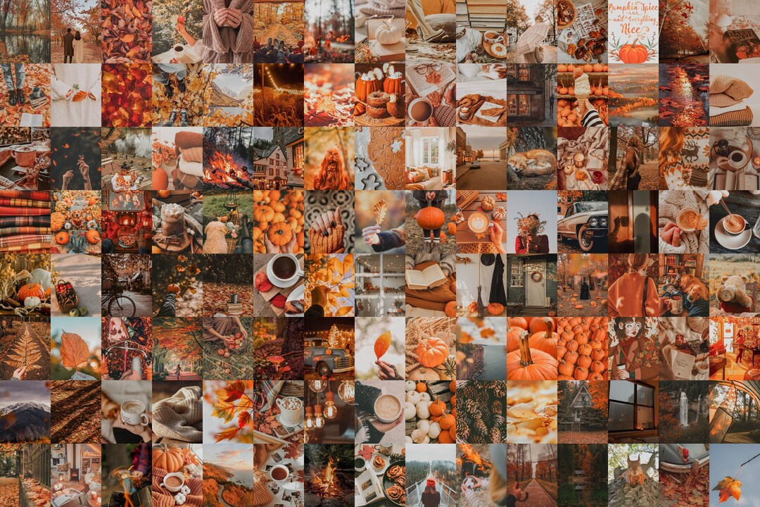 120 Pcs Cozy Autumn Wall Collage Kit, Fall Aesthetic, Soft Orange ...