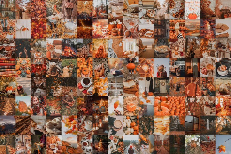 120 Pcs Cozy Autumn Wall Collage Kit, Fall Aesthetic, Soft Orange ...