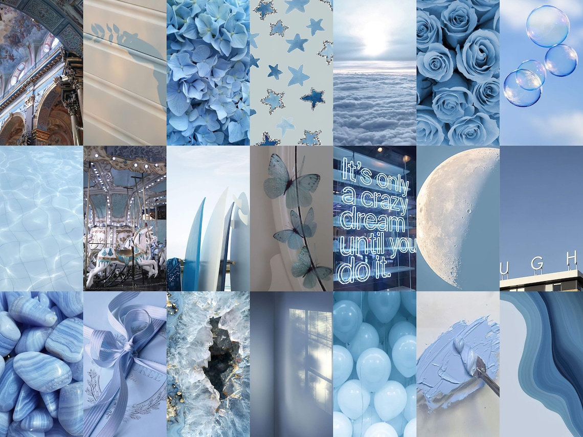 150 PCS Soft Blue Wall Collage Kit, Baby Blue, Fifty Shades of Blue ...