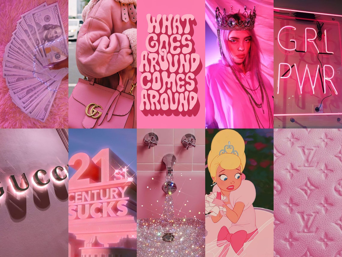 Pink Boujee Wall Collage Kit Hot Pink Aesthetic DIGITAL | Etsy