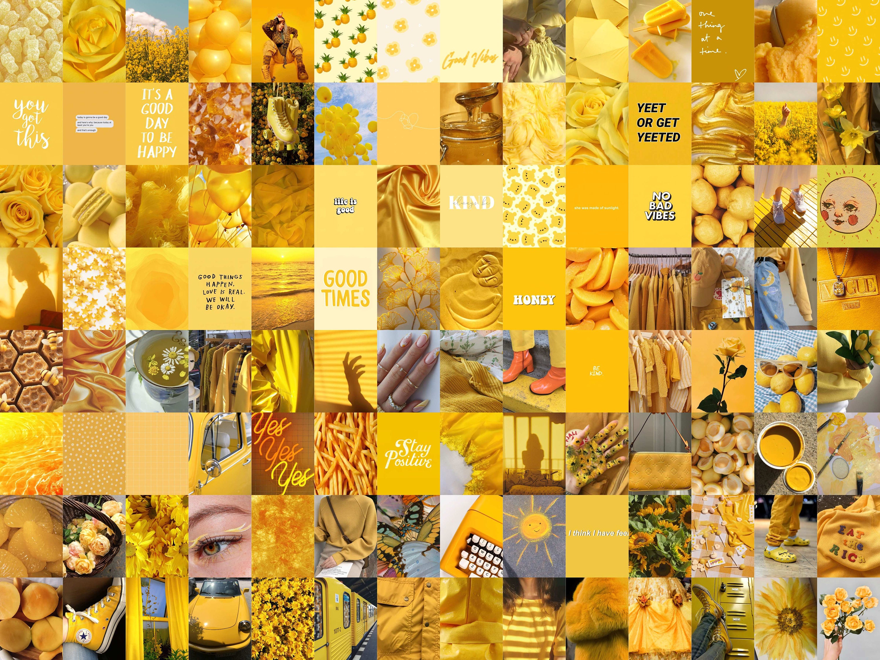 100 Yellow Aesthetic Wall Collage Kit, DIGITAL Prints, Aesthetic Room ...