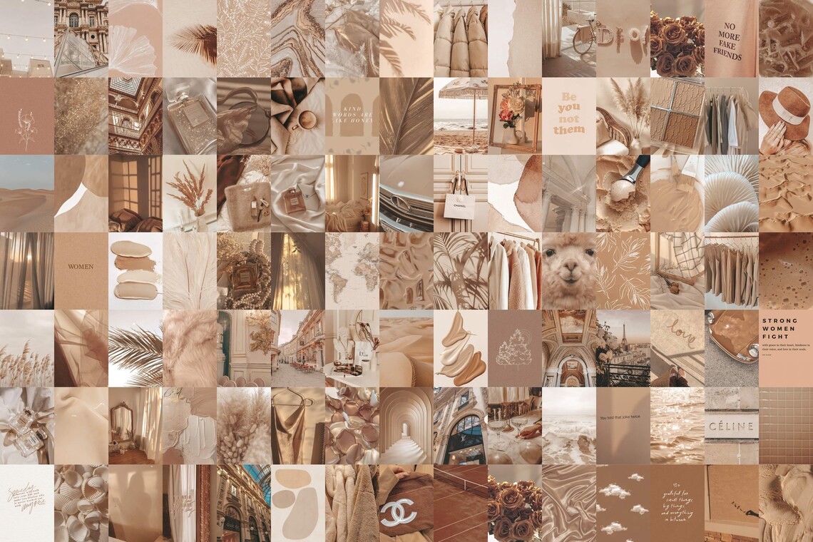 100 PCS Soft Beige Wall Collage Kit, Neutrals Aesthetic, DIGITAL Prints ...