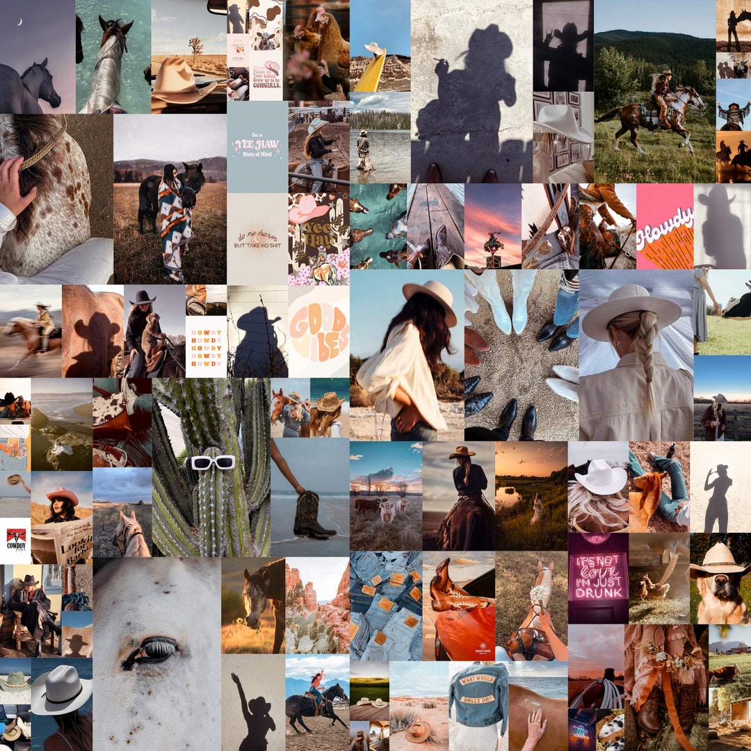 90+ PCS Cowgirl Aesthetic Wall Collage, Western Collage Kit, Wild West ...