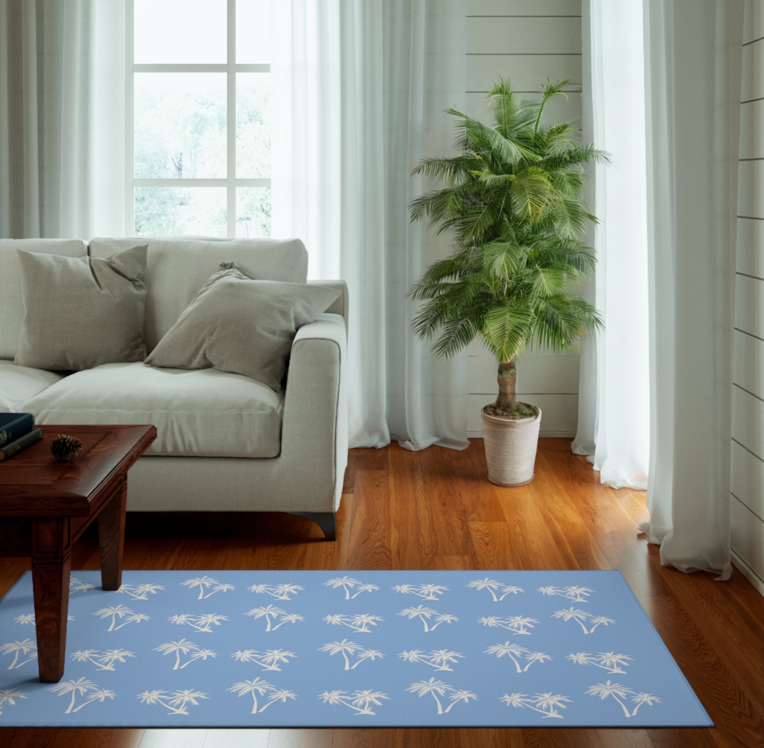 Blue Palms Area Rug Palm Tree Dornier Rug Beach Rug Tropical Boho Rug ...