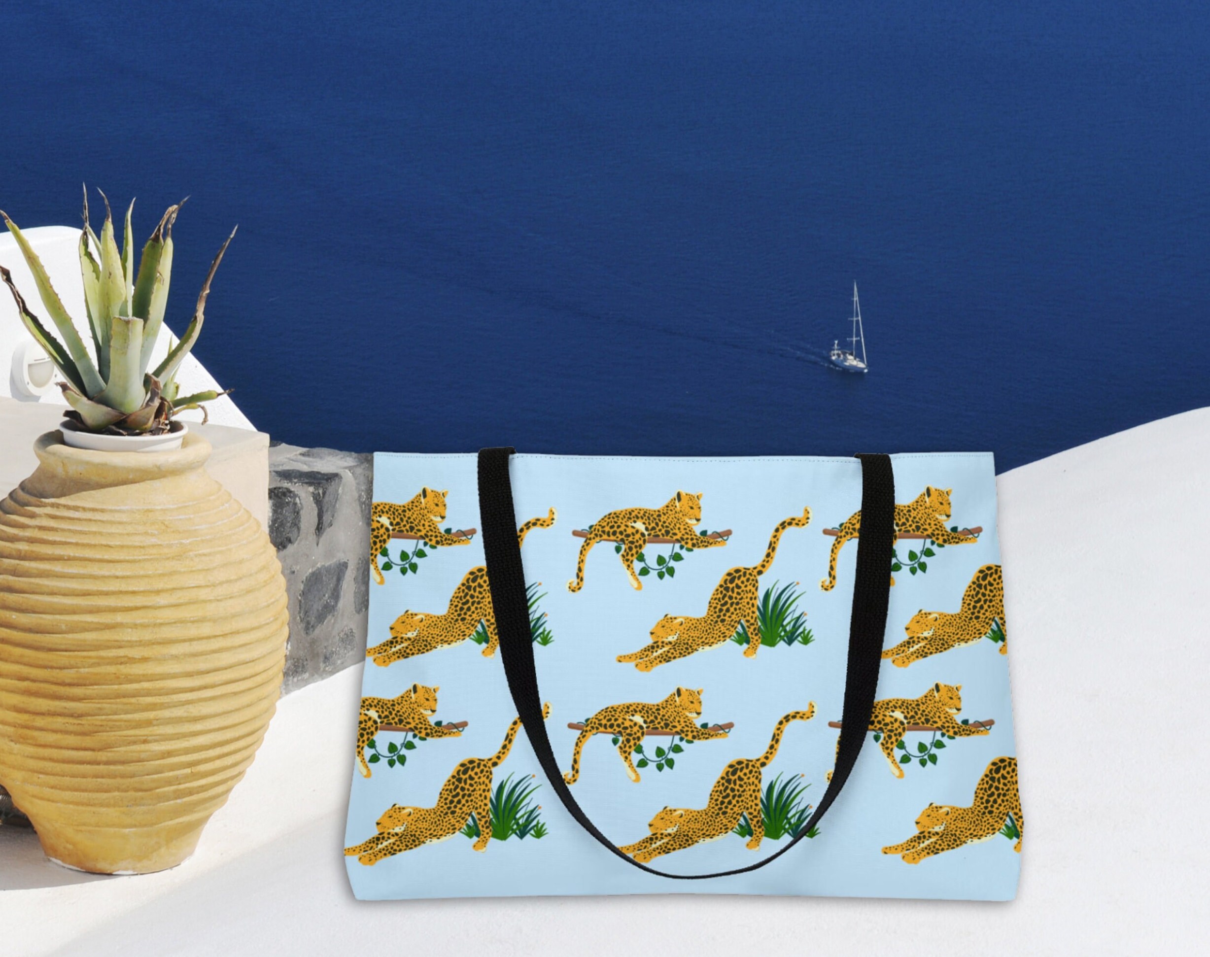 Lazy Leopards Tote Bag Exotic Animal Print Weekender Tote Bag Baby Blue ...