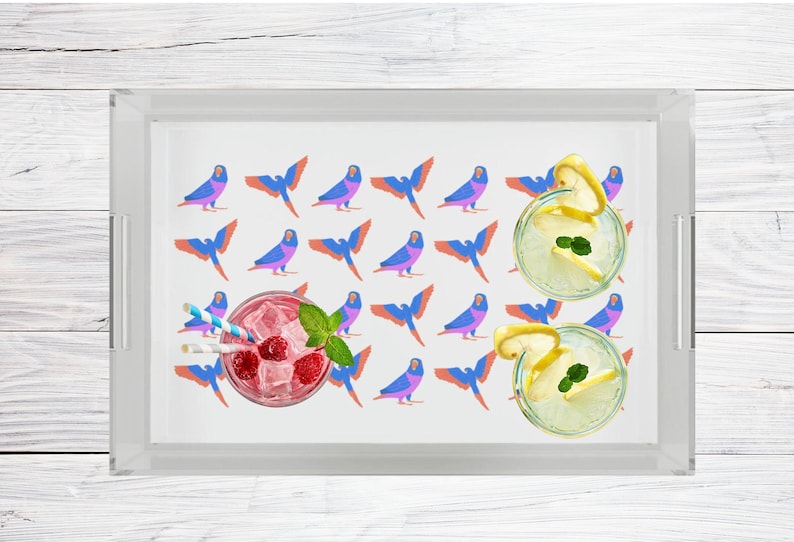 Pink Parrots Tropical Dinner Party Tray Serving Food & Drink Clear ...