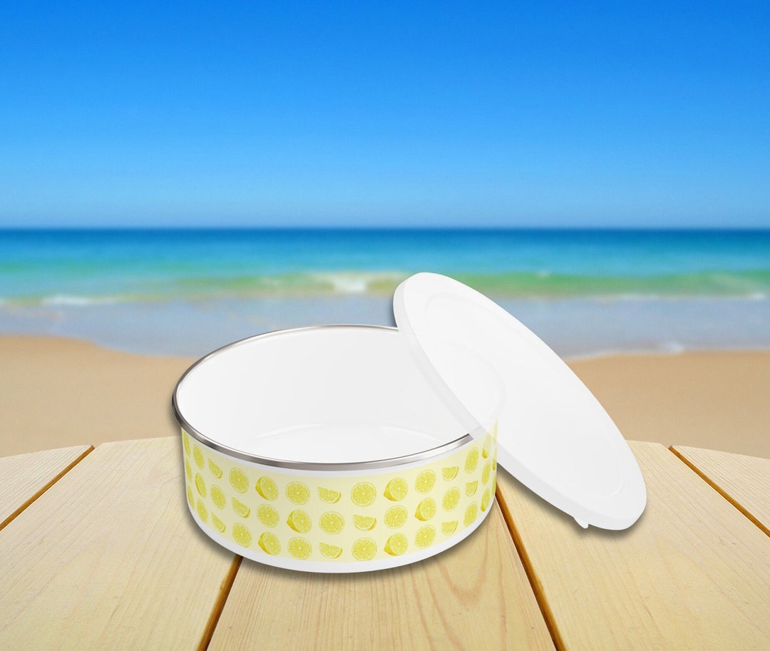 Lovely Lemons Enamel Bowl Set With Plastic Lid Fresh Fruit Collection ...