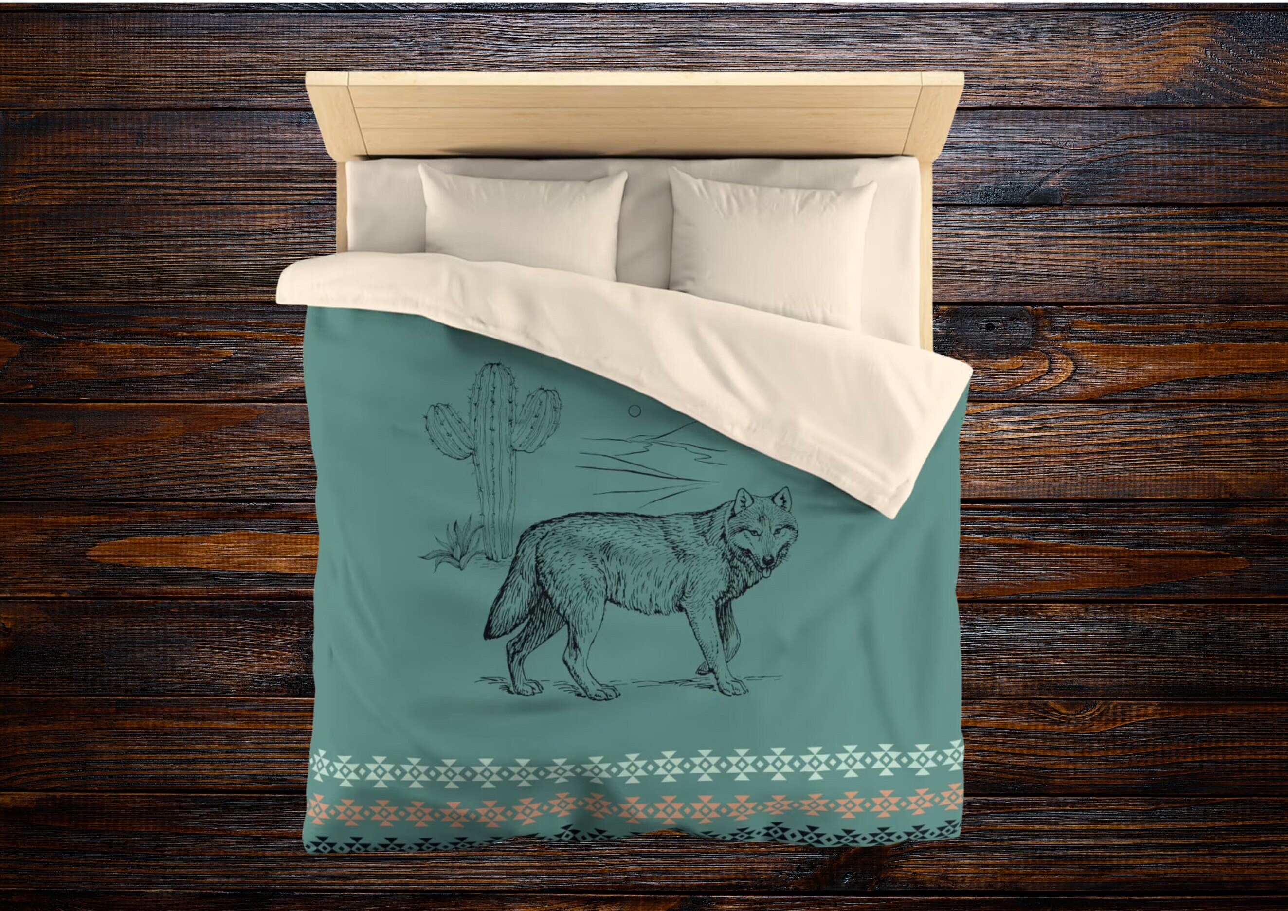 Desert Wolf Duvet Cover Jade Green Comforter Cover Southwest Duvet ...