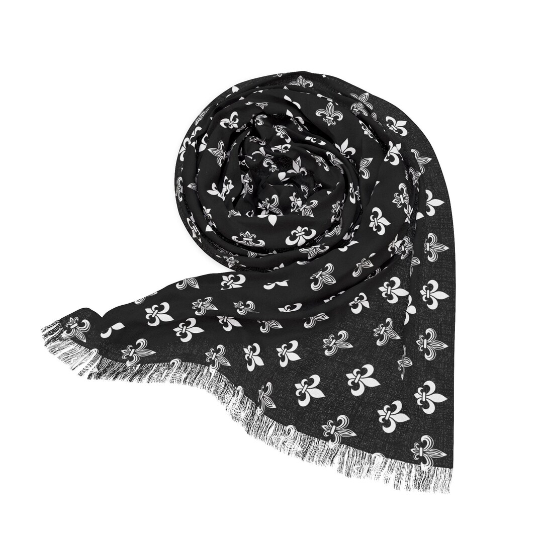 Black & White Fleur De Lis Scarf Light Shawl Preppy Scarf Designer ...