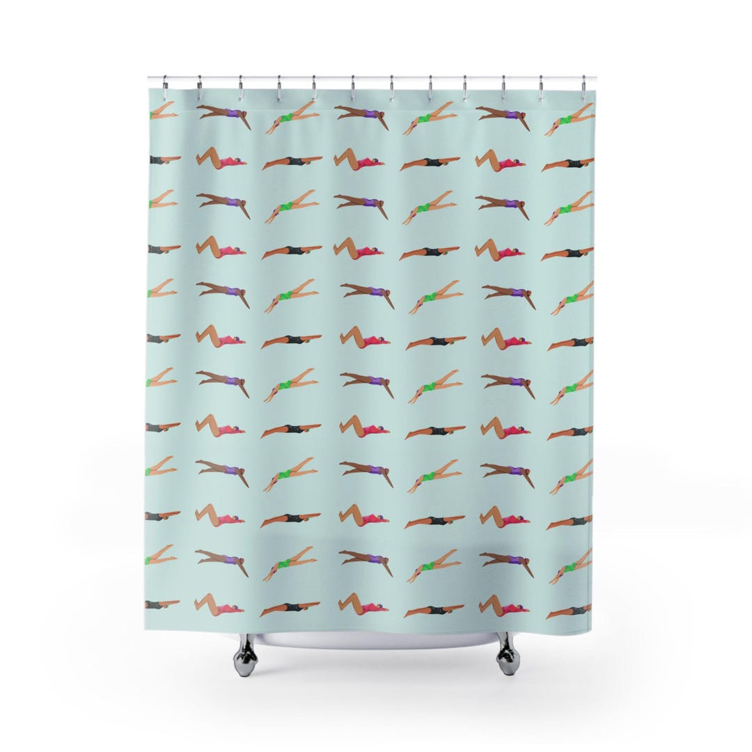 Female Swimmers Motif Shower Curtain Swimmer Shower Curtain Girl Swim ...