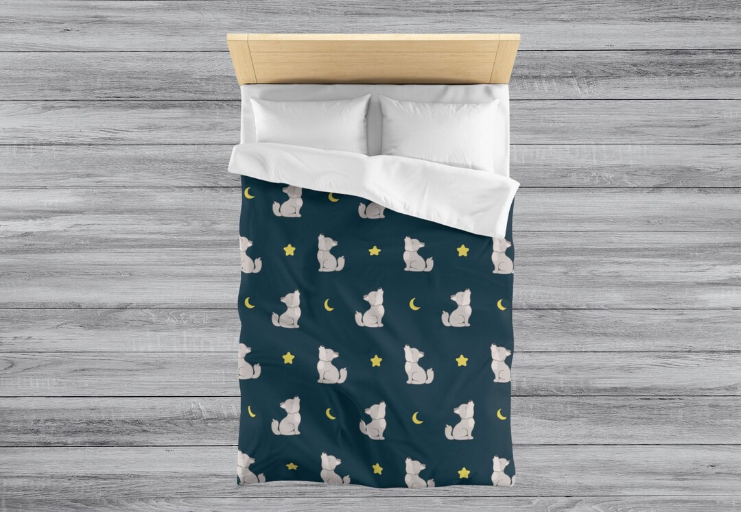 Howlin' Wolf Pup Duvet Cover Moon & Stars Navy Blue Mountain Kid ...