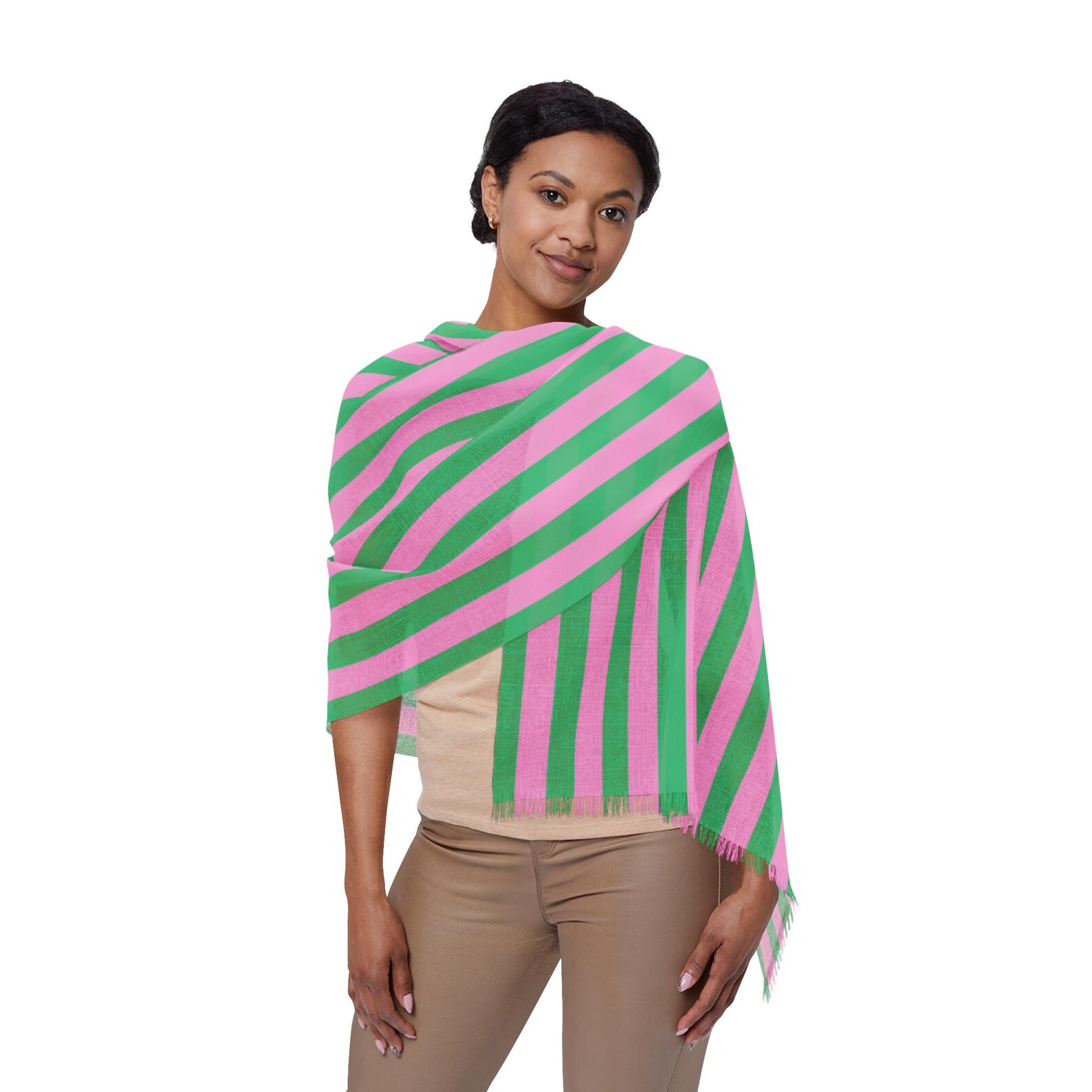 Get It Girl Pink & Green Stripes Scarf Light Shawl Pink Preppy Scarf ...