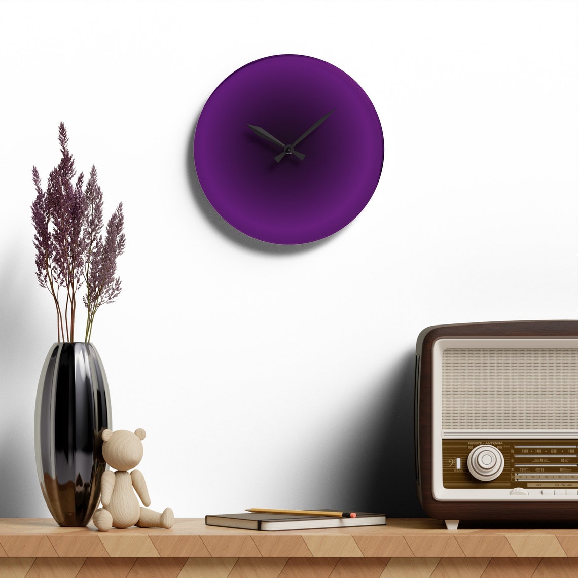 Purple Midnight Modern Wall Clock Contemporary Black and Purple Ombré ...