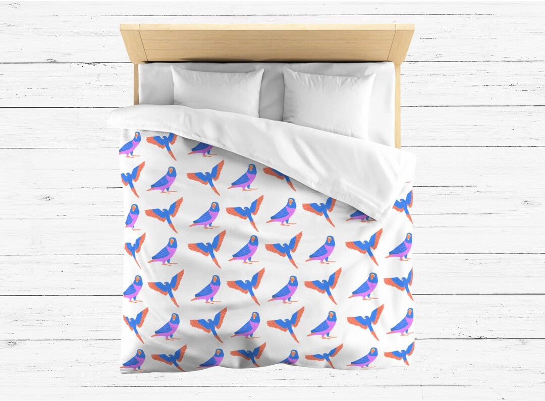 Pink Parrots Duvet Cover Tropical Island Comforter Cover Bright Beach ...