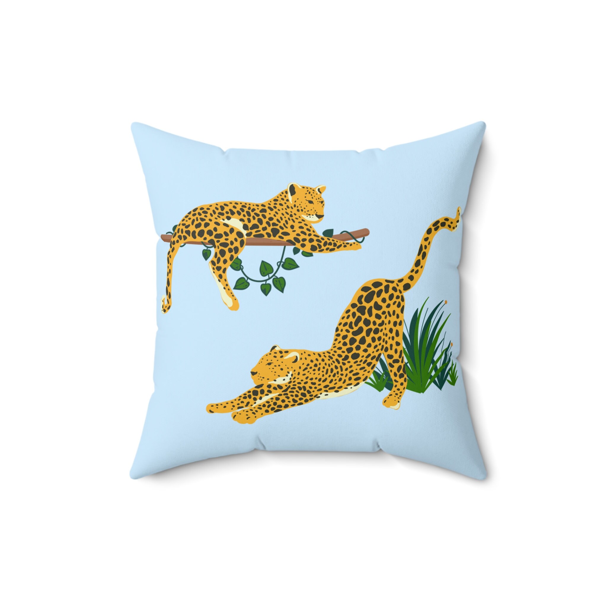 Lazy Leopards | Gorgeous Spun Polyester Square Pillow | Light Baby Blue ...