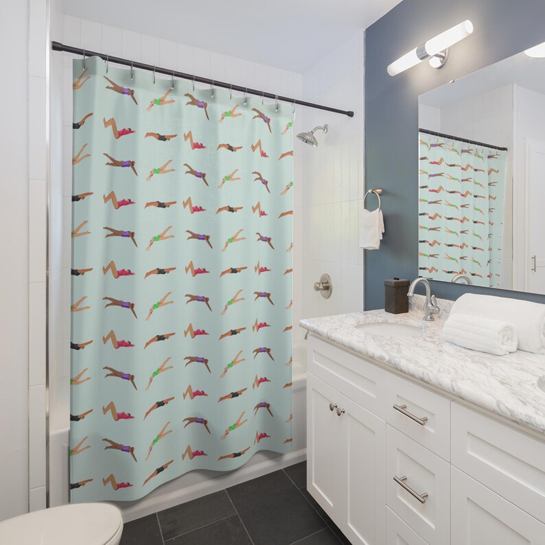 Female Swimmers Motif Shower Curtain Swimmer Shower Curtain Girl Swim ...