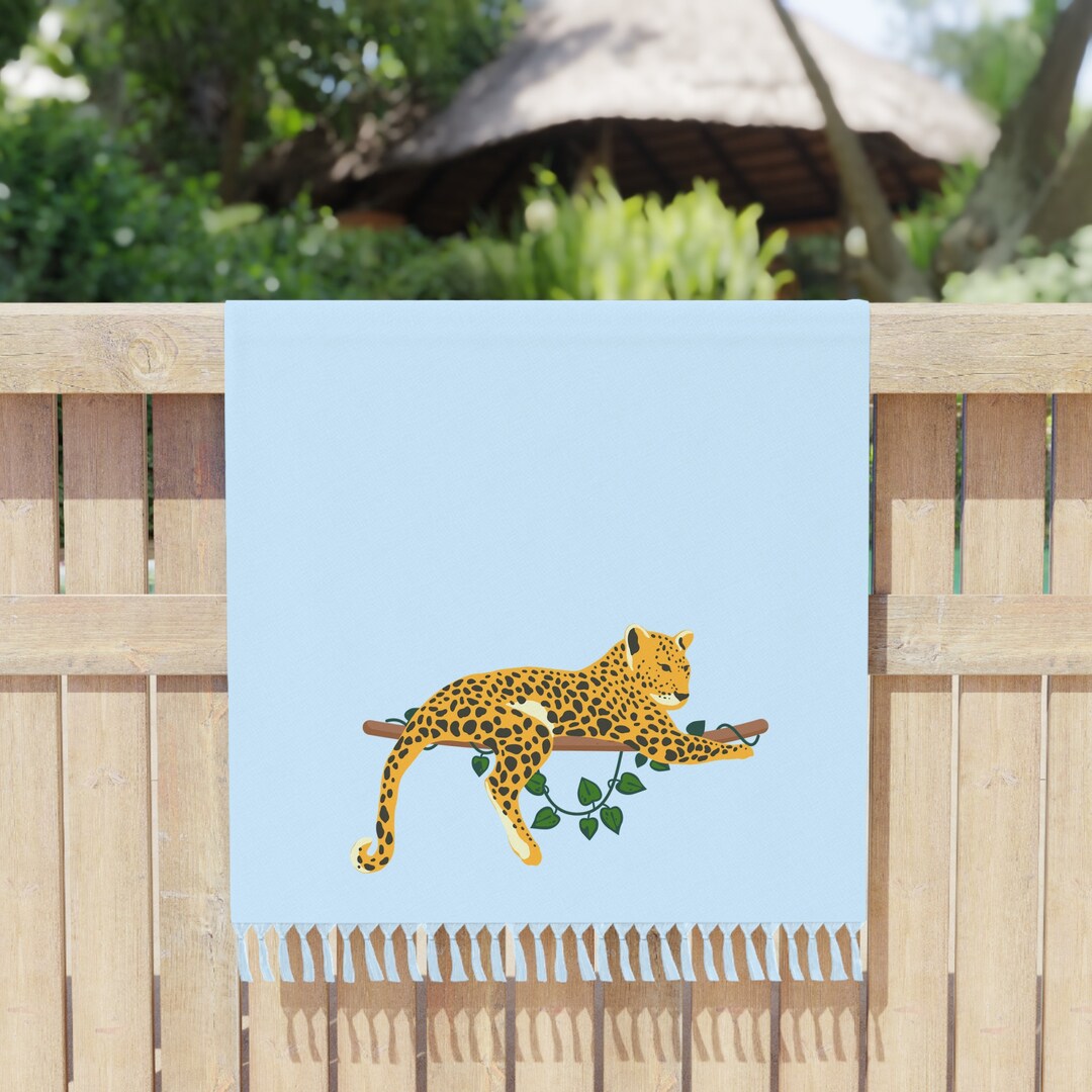 Lazy Leopards Towel Large Boho Beach Cloth Knotted Tassles Animal Print ...