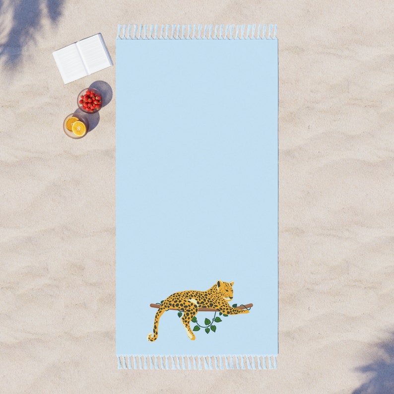 Lazy Leopards Towel Large Boho Beach Cloth Knotted Tassles Animal Print ...