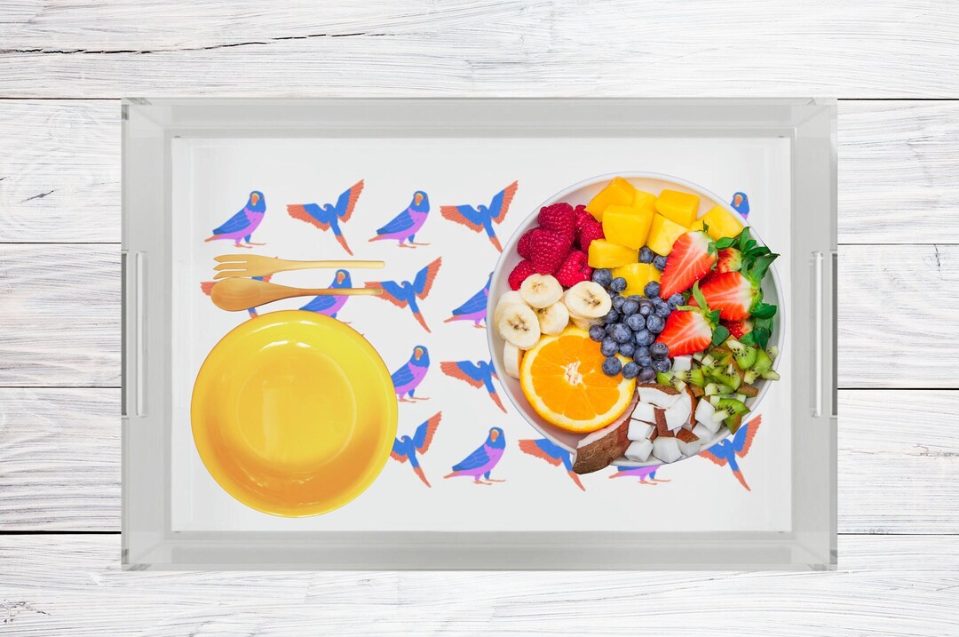 Pink Parrots Tropical Dinner Party Tray Serving Food & Drink Clear ...