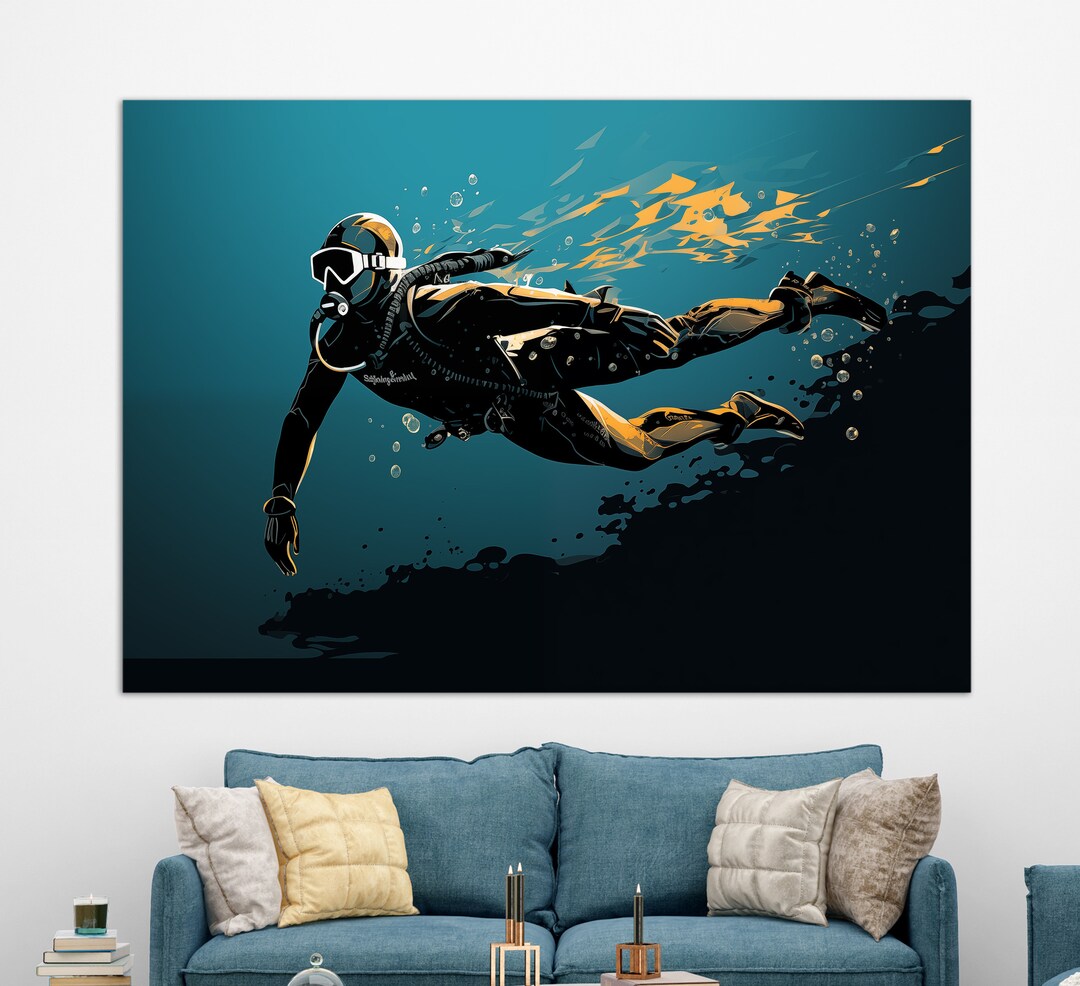 Diving Wall Art, Abstract Scuba Diver Canvas Print, Diver Gift, Diving ...