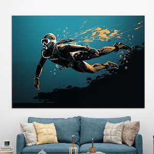 Diving Wall Art, Abstract Scuba Diver Canvas Print, Diver Gift, Diving ...