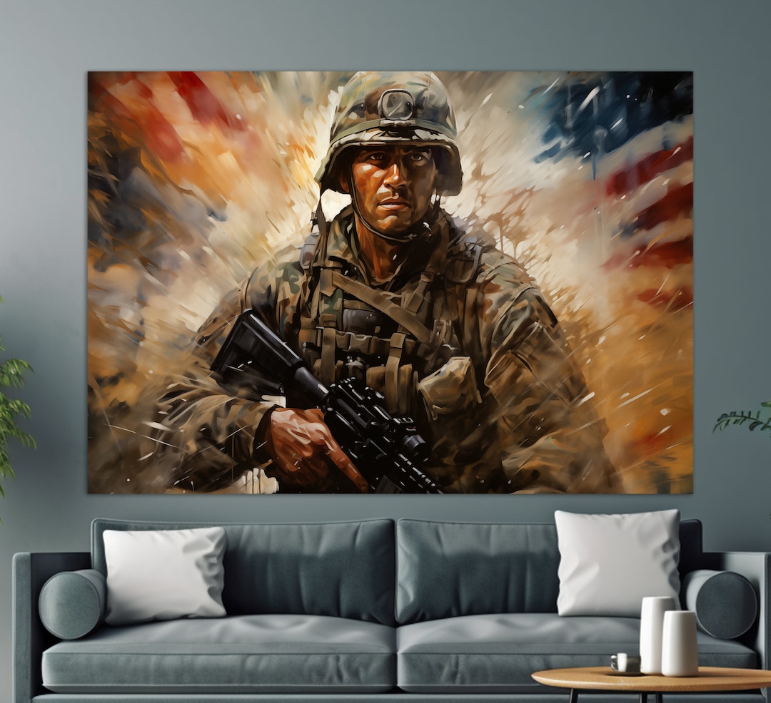 Military Wall Art, US Soldier Painting, Soldier Canvas Print, Patriotic ...