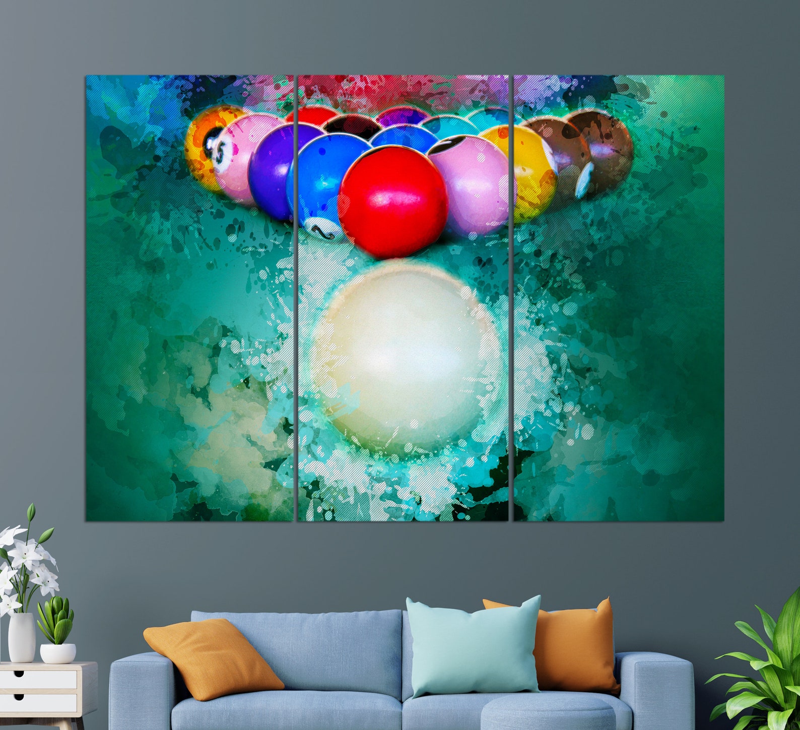 Billiards Abstract Canvas Art, Billiard Wall Art, Billiard Painting ...