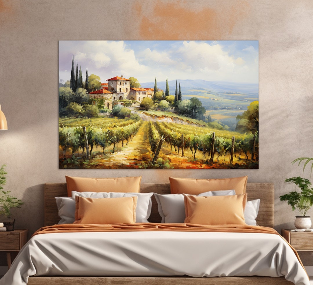 Vineyards in Tuscany Oil Painting Canvas Print, Tuscany Wall Art ...